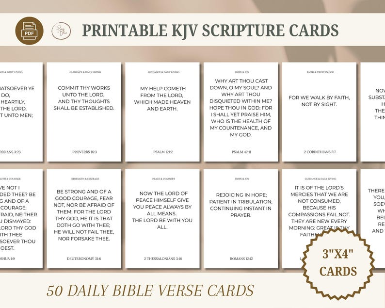 KJV Bible Verse Cards, 50 Daily Scripture Cards (printable PDF) - Etsy