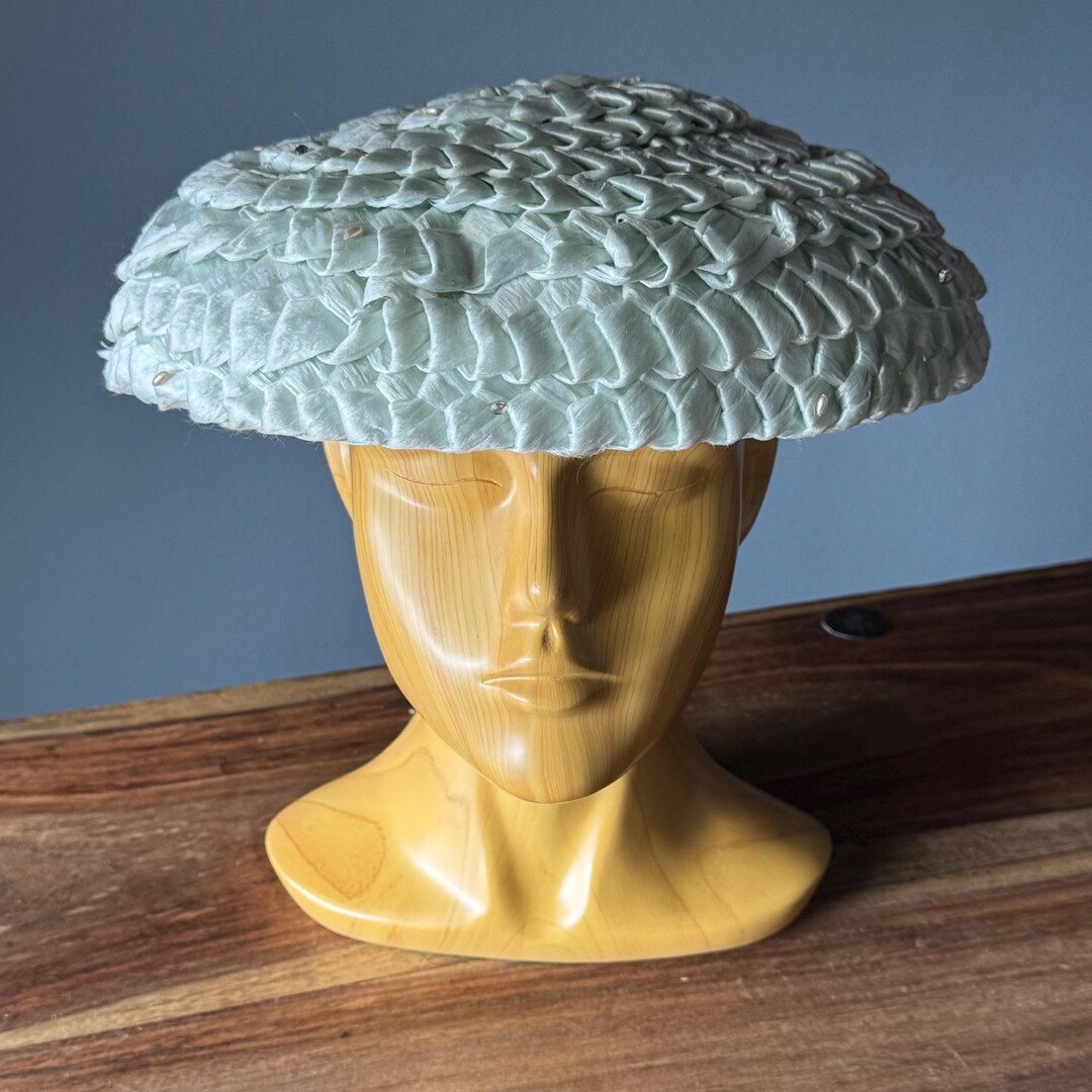 Vintage 1950s Sky Baby Blue Pill Box Pillbox Rhinestone Faux Pearl ...