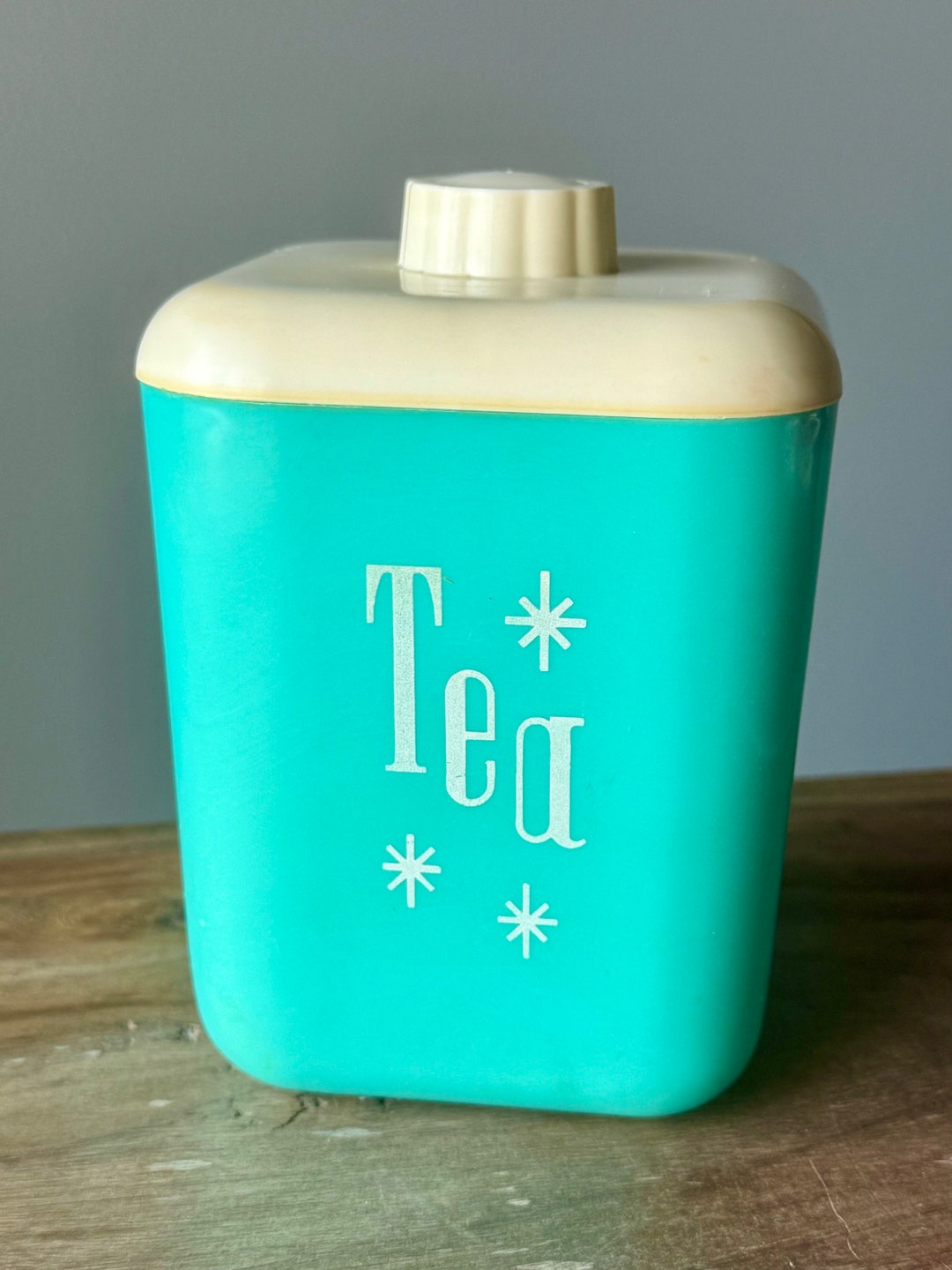 Vintage Stanley tea Nesting Kitchen Canister Turquoise Atomic STARBURST ...