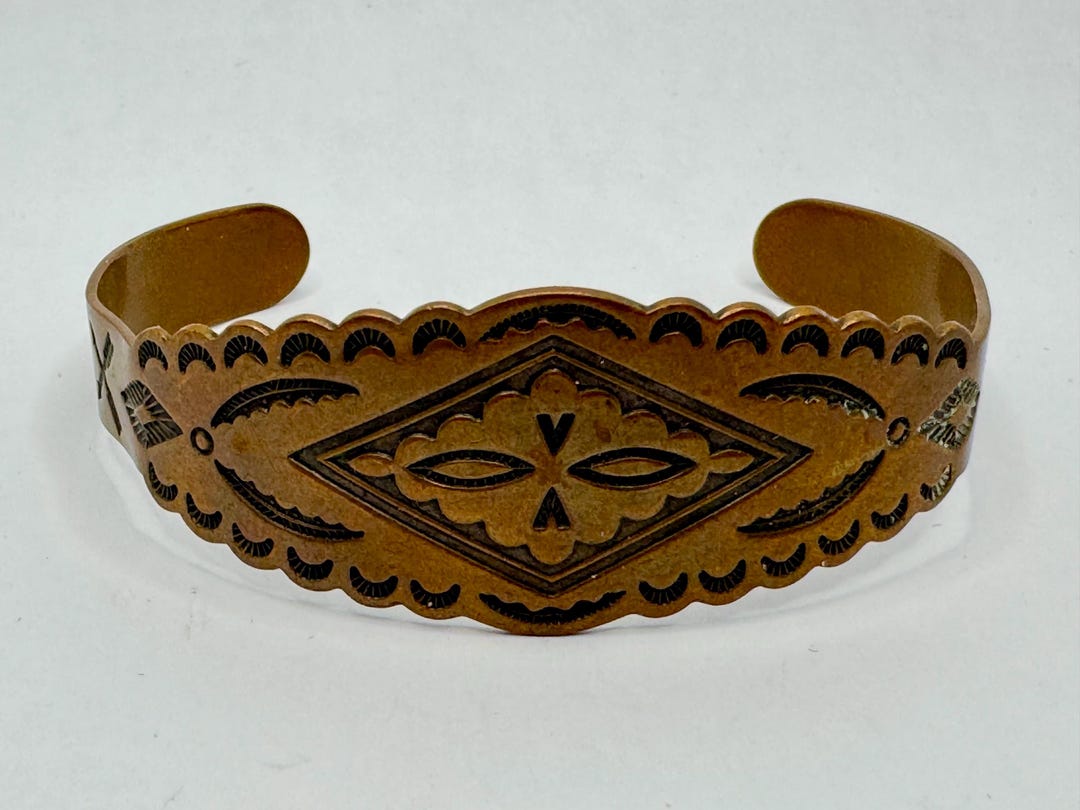 Southwestern Bell Trading Post Copper Stamped Cuff Bracelet Scalloped ...