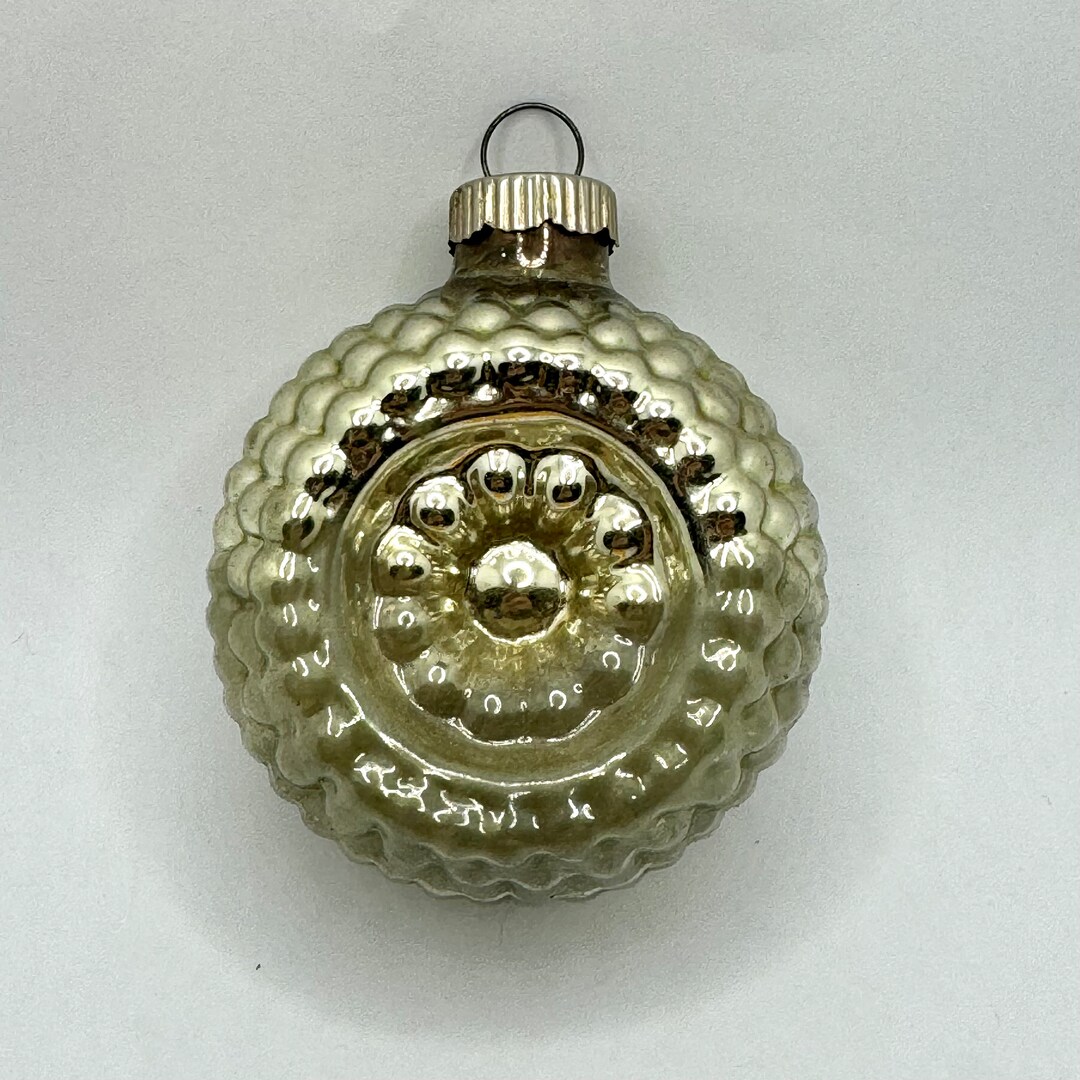 VTG Glass Bumpy Double Flower Indent Oval Christmas Ornament Shiny ...