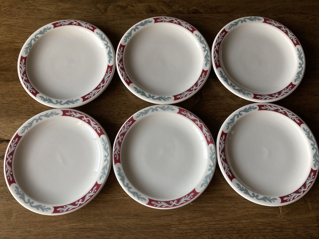 Set of 6 VTG Syracuse China Plates Red Gray Edge Circle 6 1/4 ...