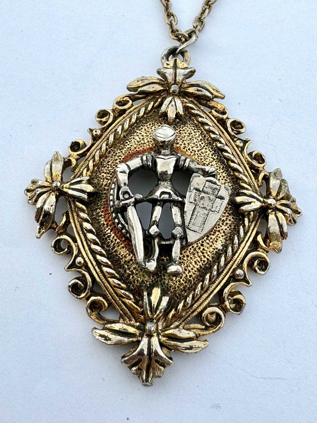 RARE Vtg 60’s Heraldry Silver Knight Shield Sword Gold Tone Diamond ...