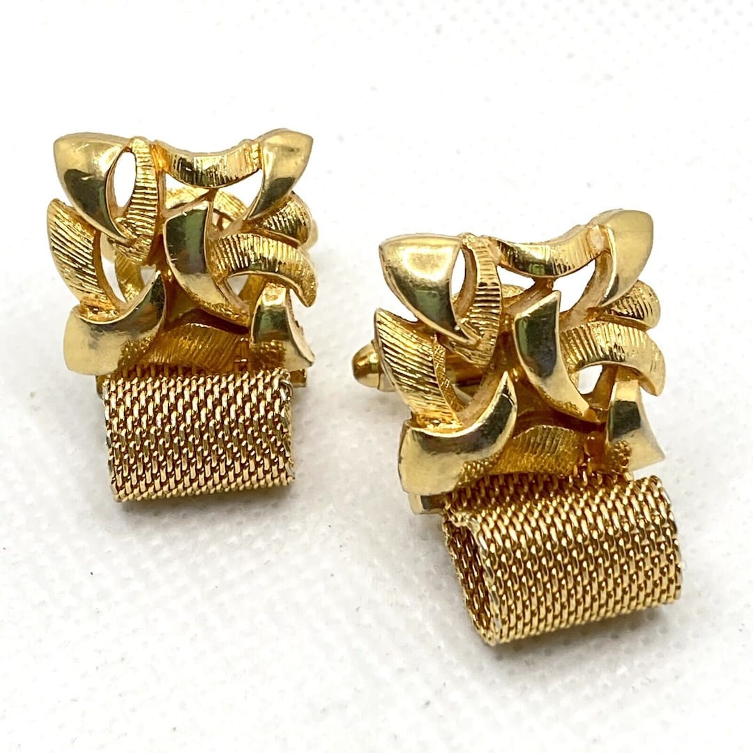 VTG 50s Dante Brushed CHUNKY Gold Tone Mesh Wrap Cufflinks MCM ...