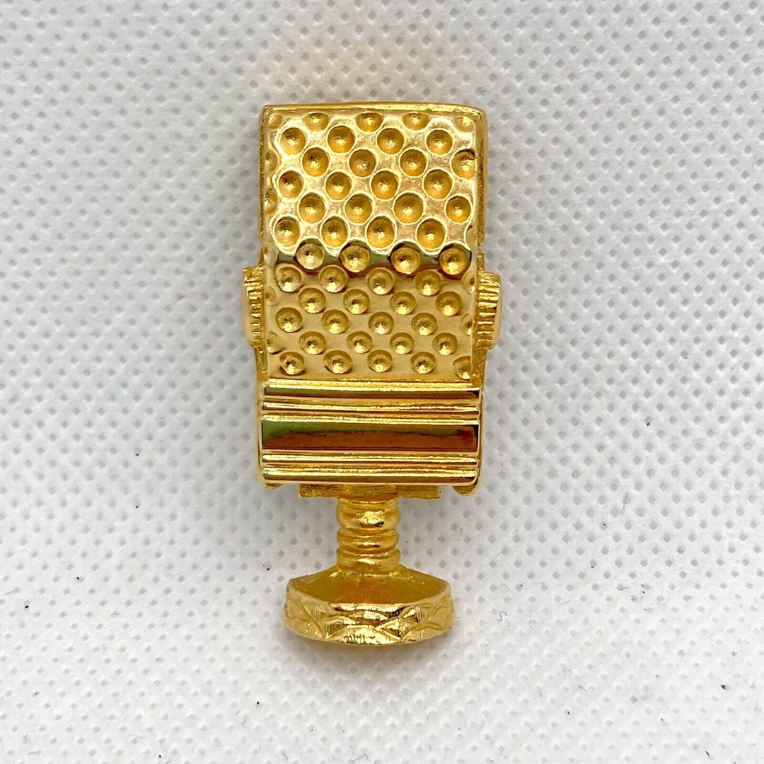 FANTASTIC 50's 60's Vintage Gold Tone Ribbon Microphone Pin Brooch ...