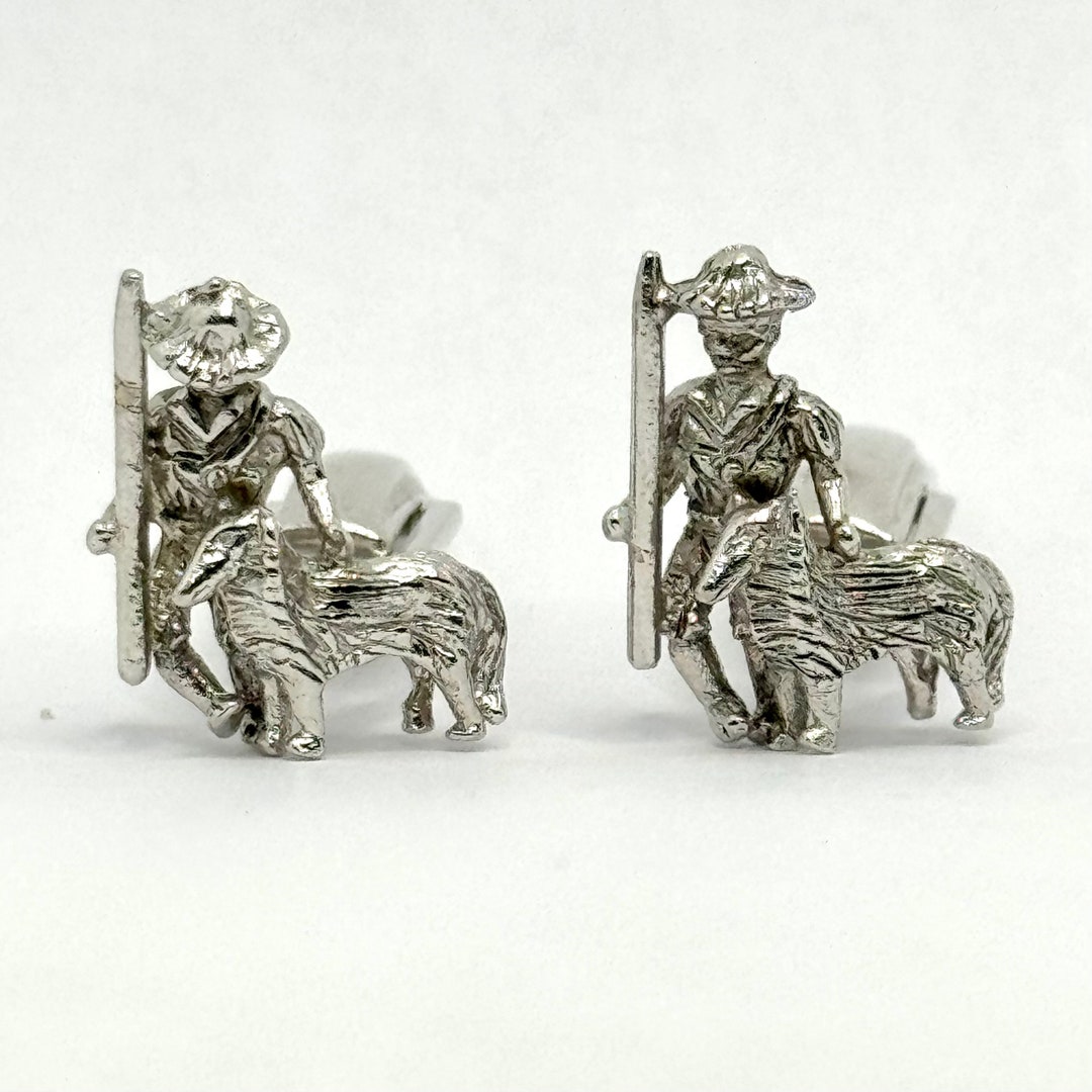 UNIQUE Vintage WESTERN Sarah Coventry Cowboy and DOG Silver Cuff Links ...