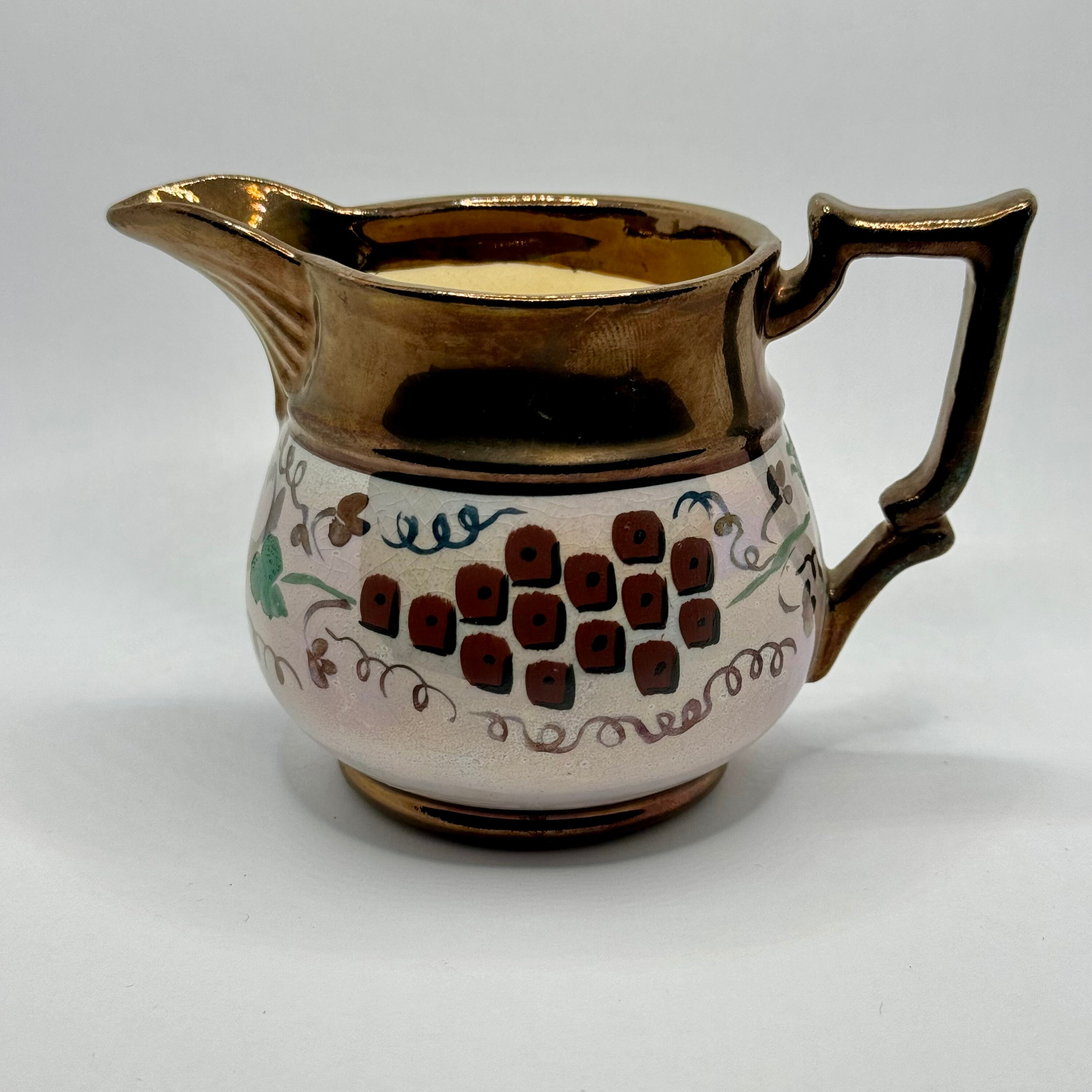RARE Antique Lusterware Iridescent Cream Purple Grapes Pitcher England ...