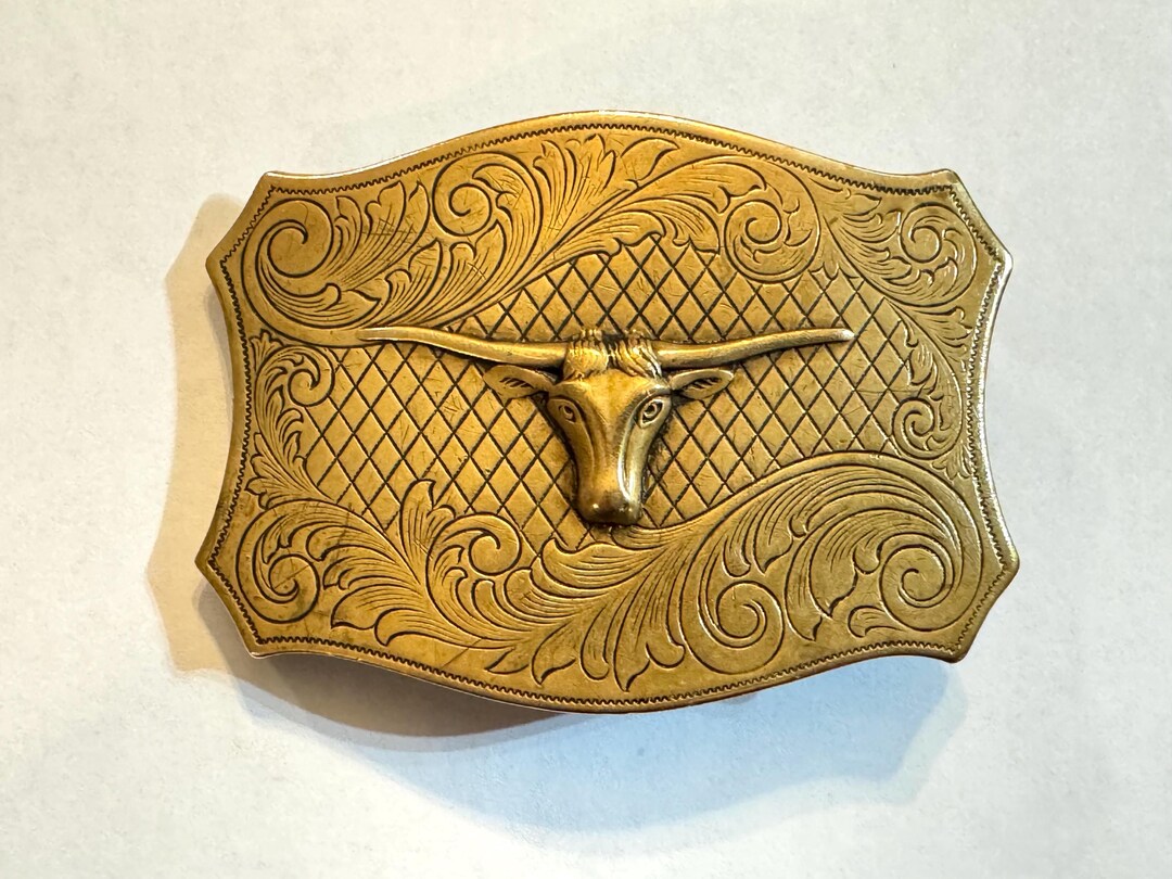 Vintage Longhorn Cattle American Belt Buckle Brass Collector Ranch ...