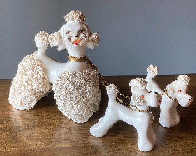 Set 3 Vintage MCM VICTORIA Spaghetti Poodles Figurines 50's Ceramic Dog ...