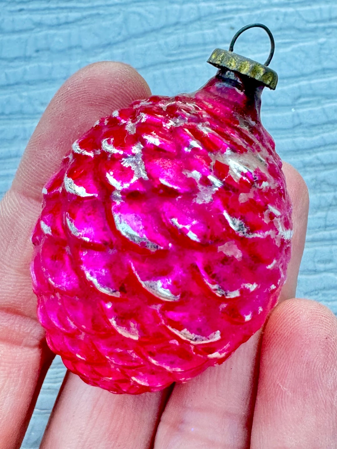 VINTAGE Hot Pink GERMAN BUMPY Mercury Pine Cone Feather Tree Christmas ...