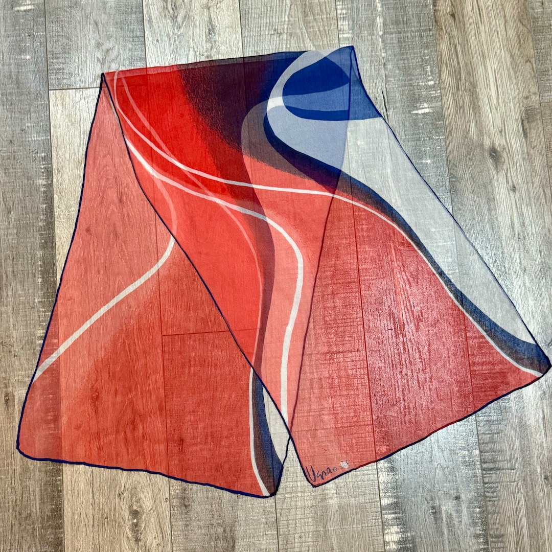 Vtg 60’s Vera LADYBUG Red White Blue Wavy Stripe Sheer Long Scarf MCM ...