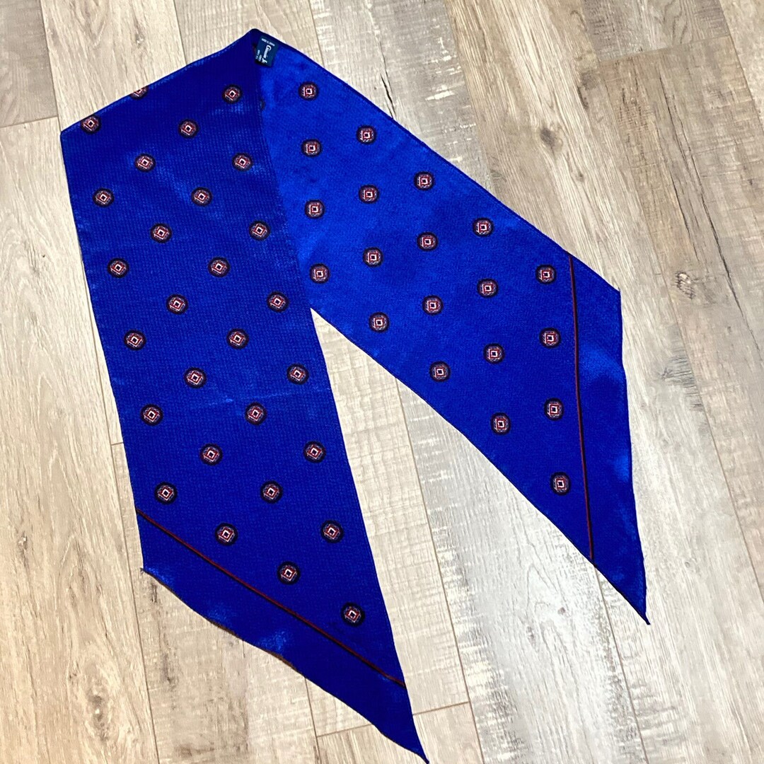 Vintage 1986 GINNIE JOHANSON Blue Polka Paisley 100% Silk Scarf Long ...