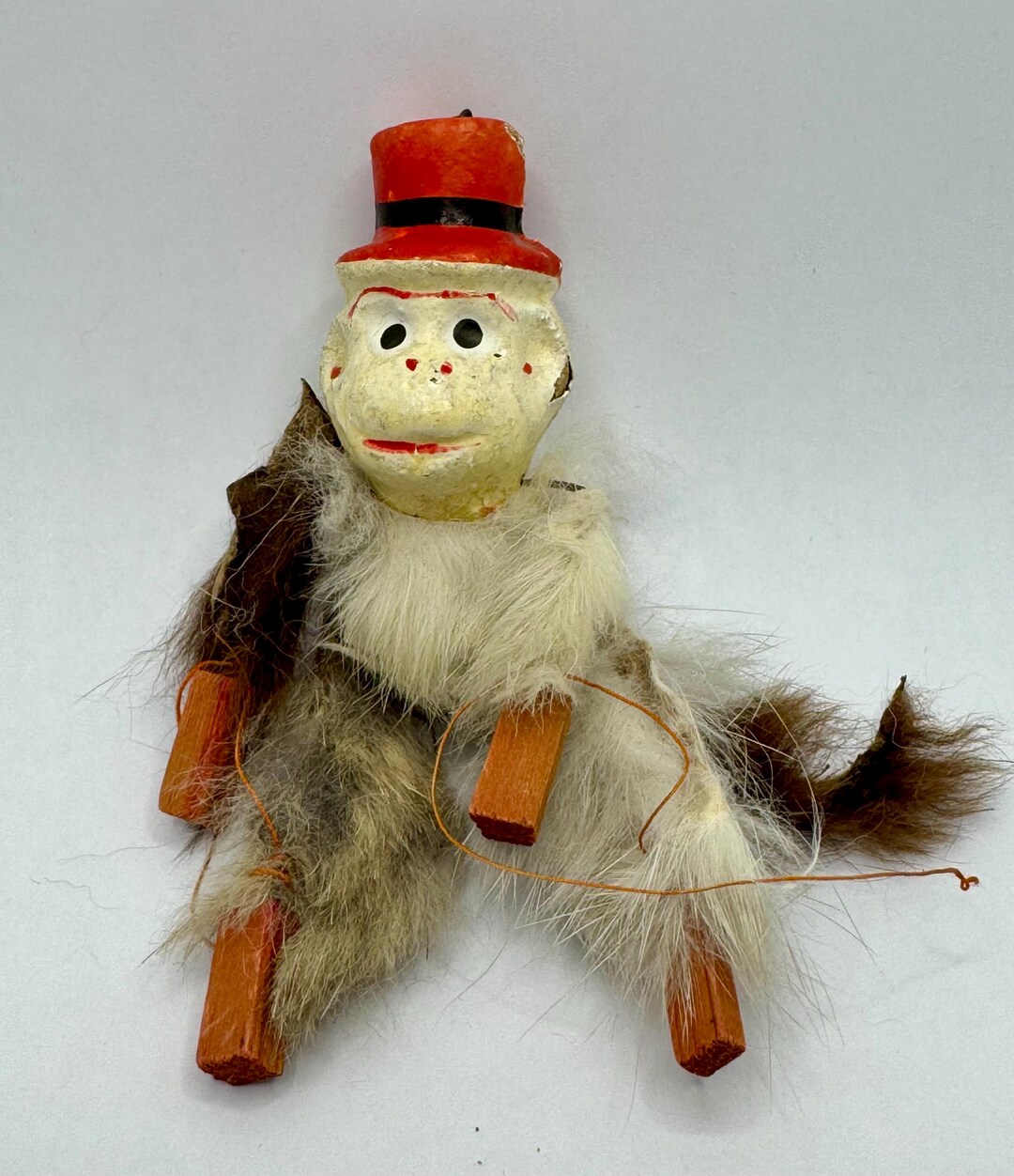 Antique Top Hat Fur Monkey Carnival Prize Jointed Wood Legs Puppet ...