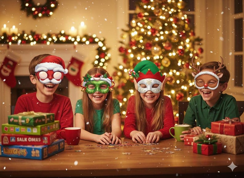 3D Christmas Masks for Kids – Printable Holiday Party Masks (PDF) 30 ...