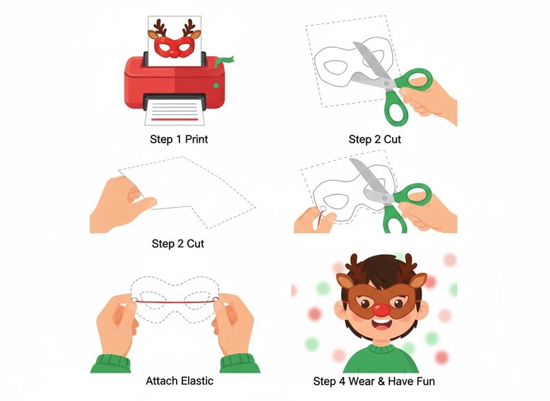 3D Christmas Masks for Kids – Printable Holiday Party Masks (PDF) 30 ...