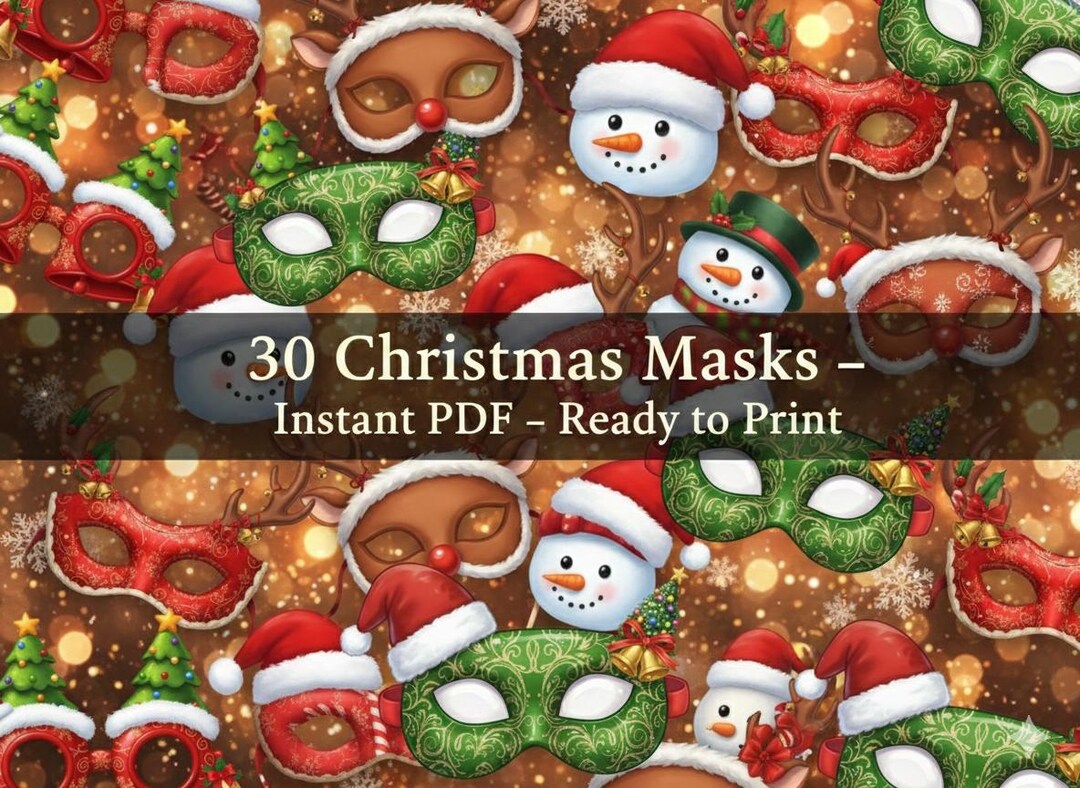 3D Christmas Masks for Kids – Printable Holiday Party Masks (PDF) 30 ...
