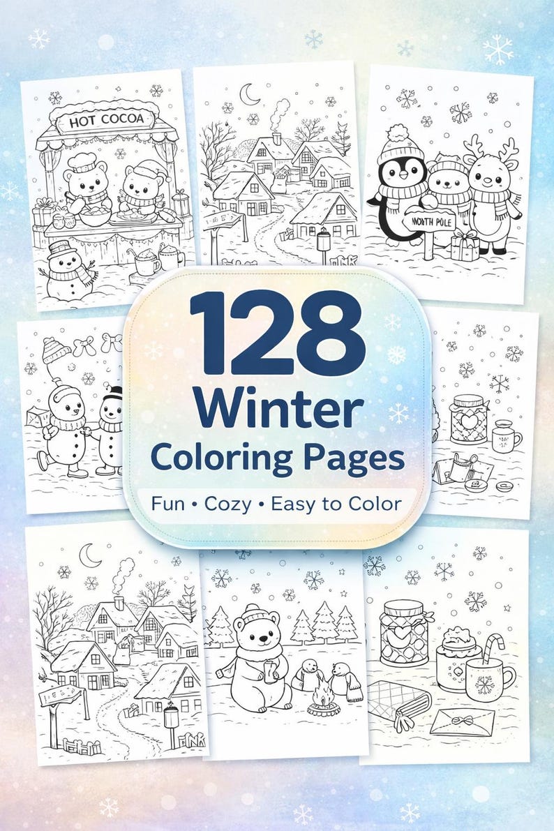 128 Winter Coloring Pages, Cozy Scenes (PDF Pattern) - Etsy
