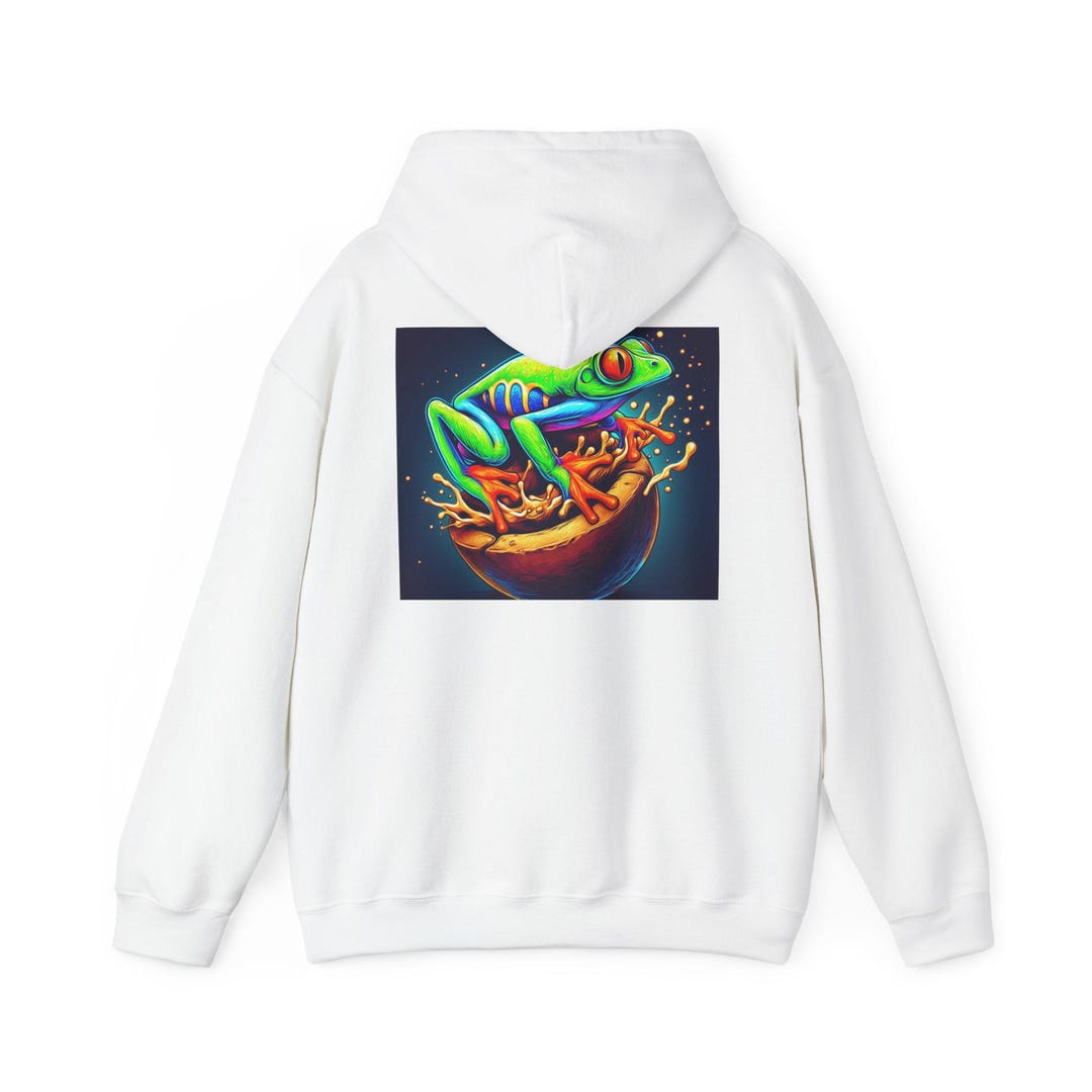 Neon Tree Frog Illustration Hoodie | Frog Back Print, Vivid Nature Art ...