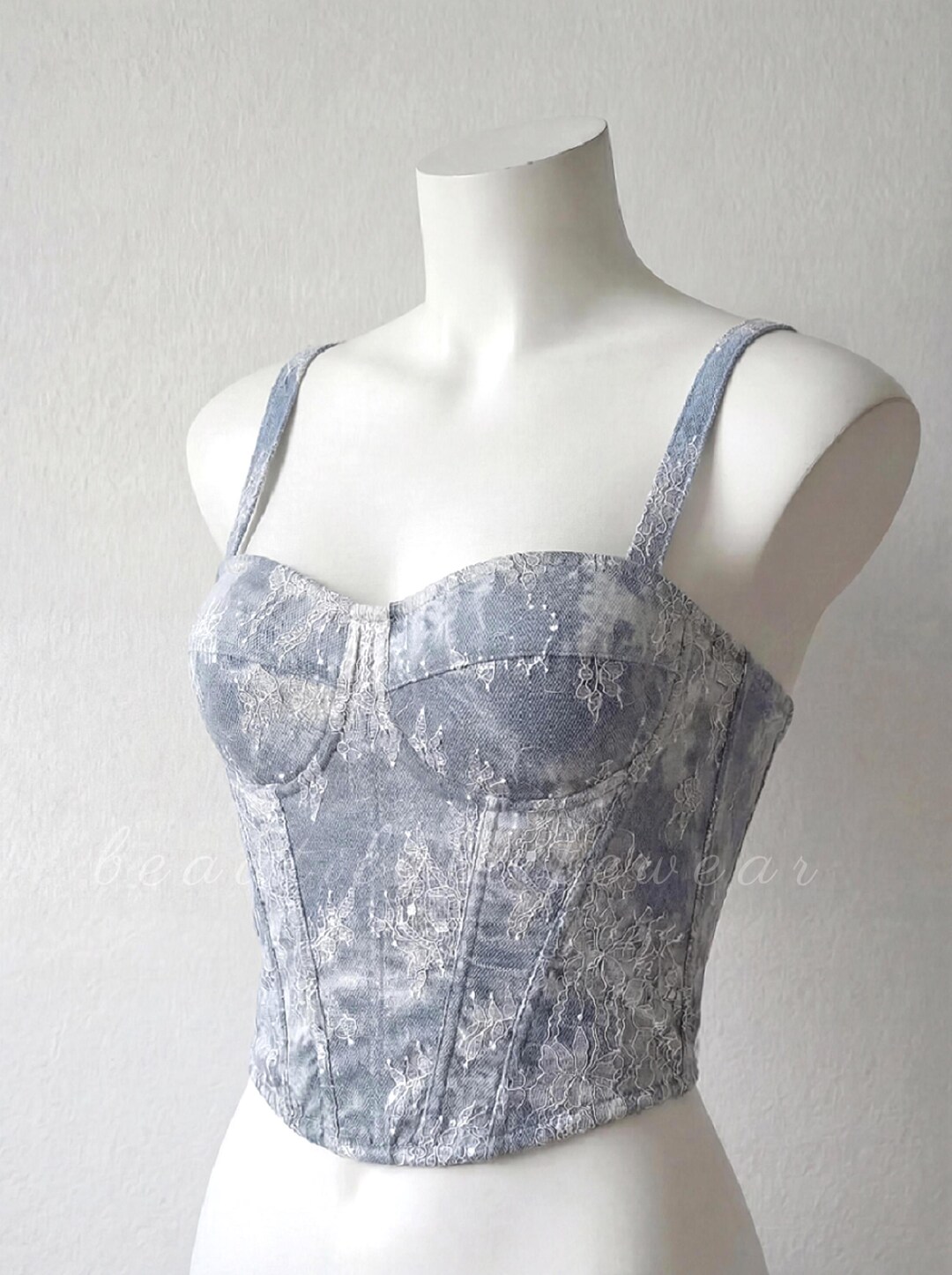 Denim Lace Corset Top, Y2K Bustier, Edgy Layering - Etsy