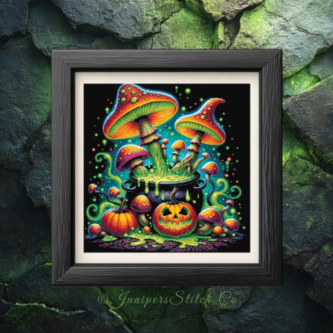 Cauldron Cross Stitch Pattern - Instant PDF Download - Mushrooms ...