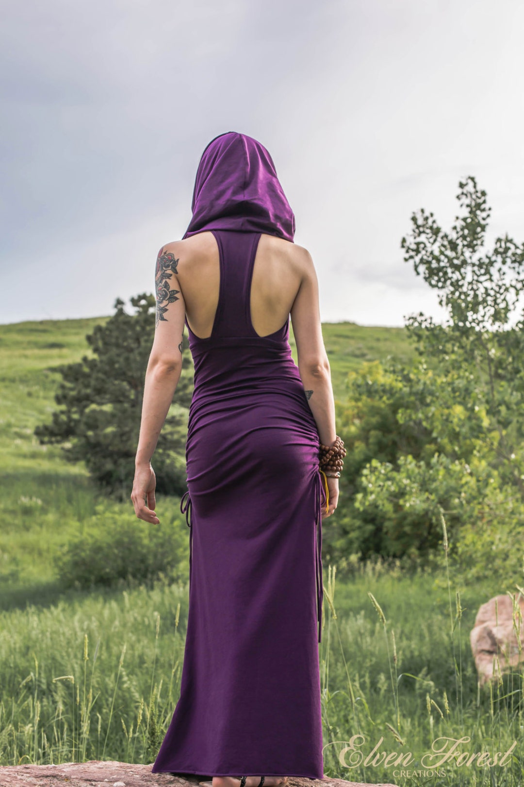 Goddess Scrunchie Maxi Dress ~ With Racerback and Cowl Hood ~ Elven ...
