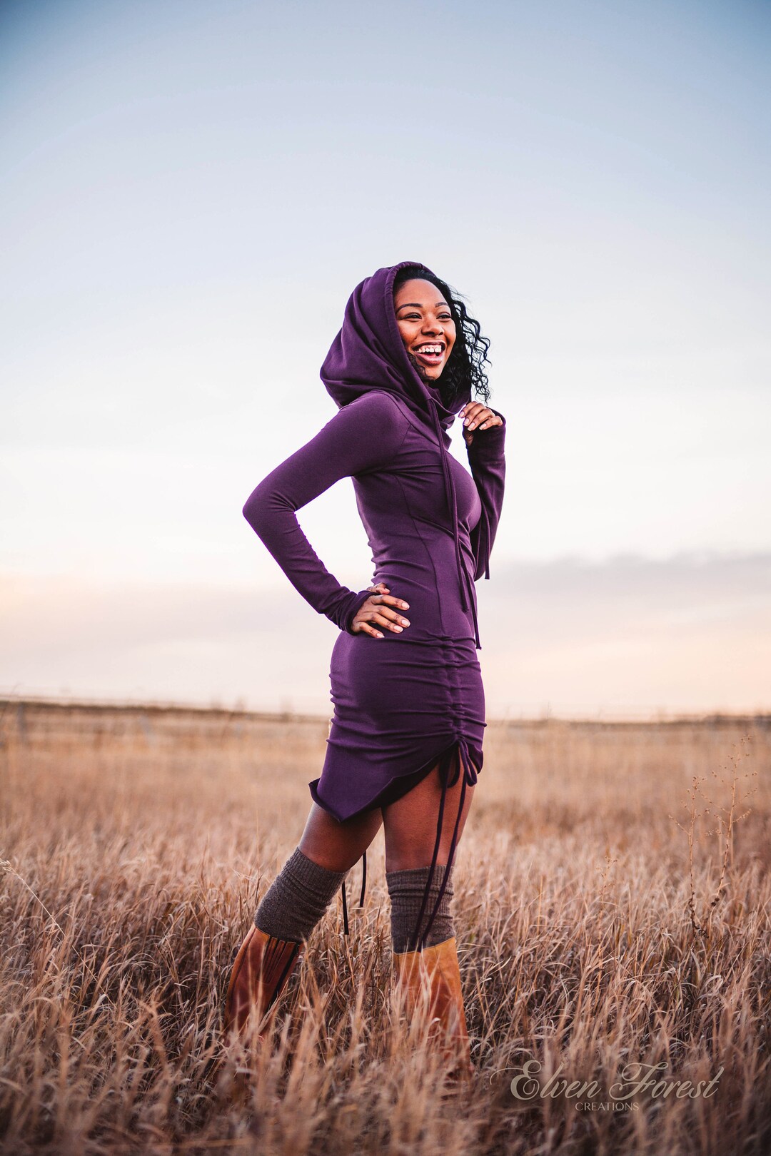 Hi-lo Scrunchie Dress With Cowl Hood Adjustable Length and - Etsy Canada