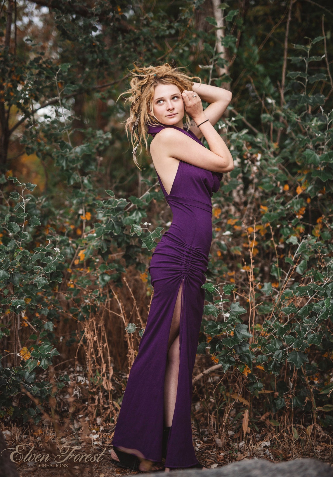 Goddess Scrunchie Maxi Dress ~ With Racerback and Cowl Hood ~ Elven ...