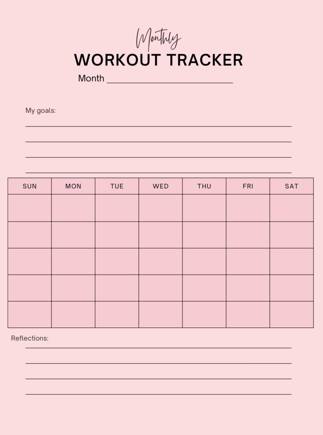 Fillable Monthly Workout Planner - Etsy