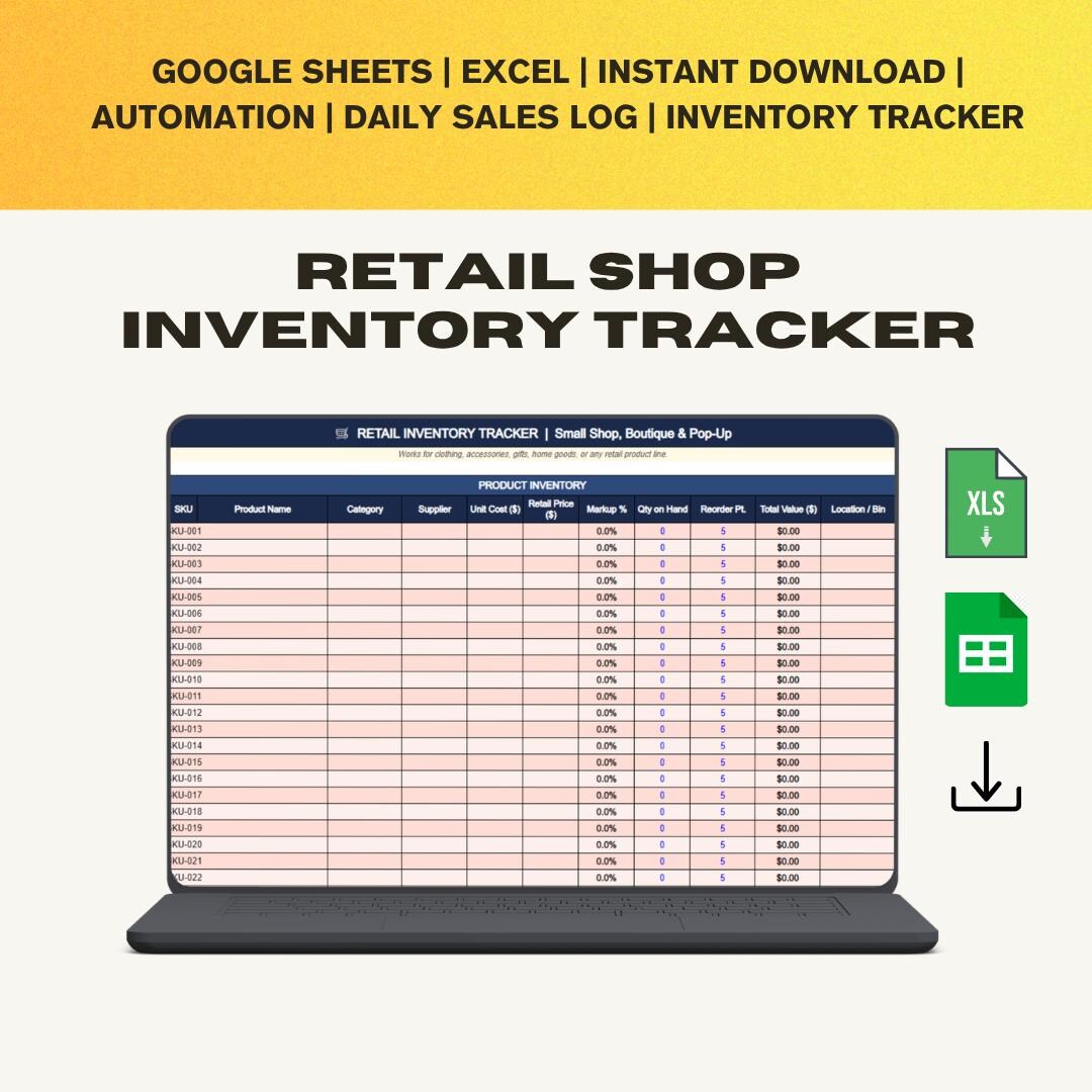 Retail Inventory Tracker Spreadsheet | Small Boutique Pop-up Sales Log ...