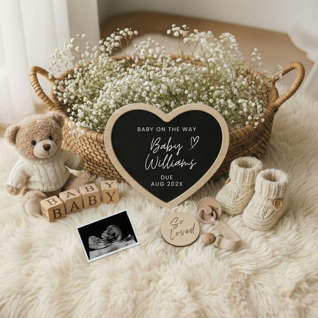 Gender Neutral Digital Pregnancy Announcement Canva Template Editable ...