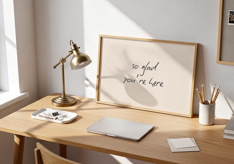 So Glad You're Here Print – Handwritten Minimalist Quote Art, Guest ...