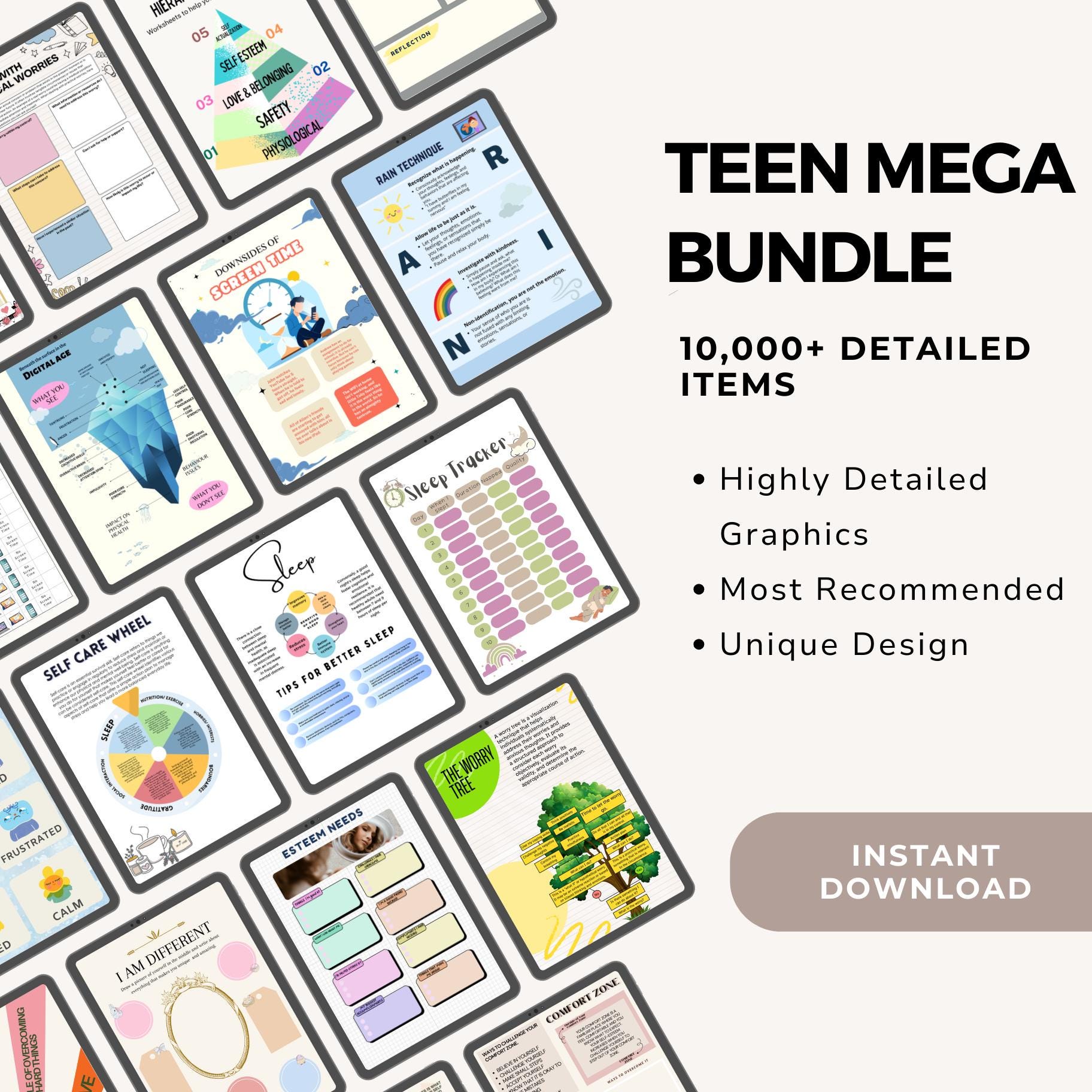 Teen Mental Health Mega Bundle, Therapy Worksheets, Healing Journey ...