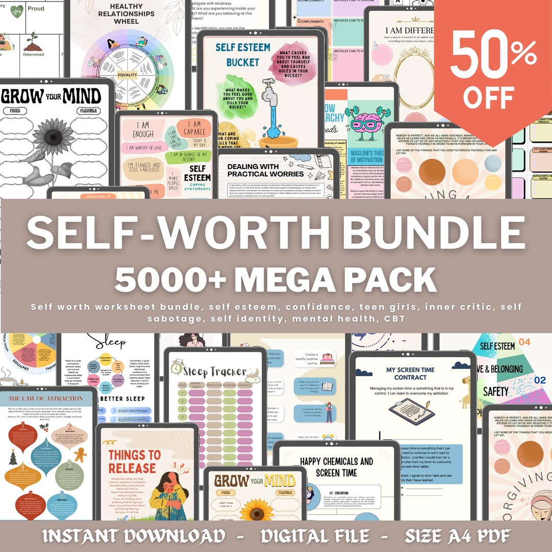 Self Worth Worksheet Bundle, Self Esteem, Confidence, Teen Girls, Inner ...