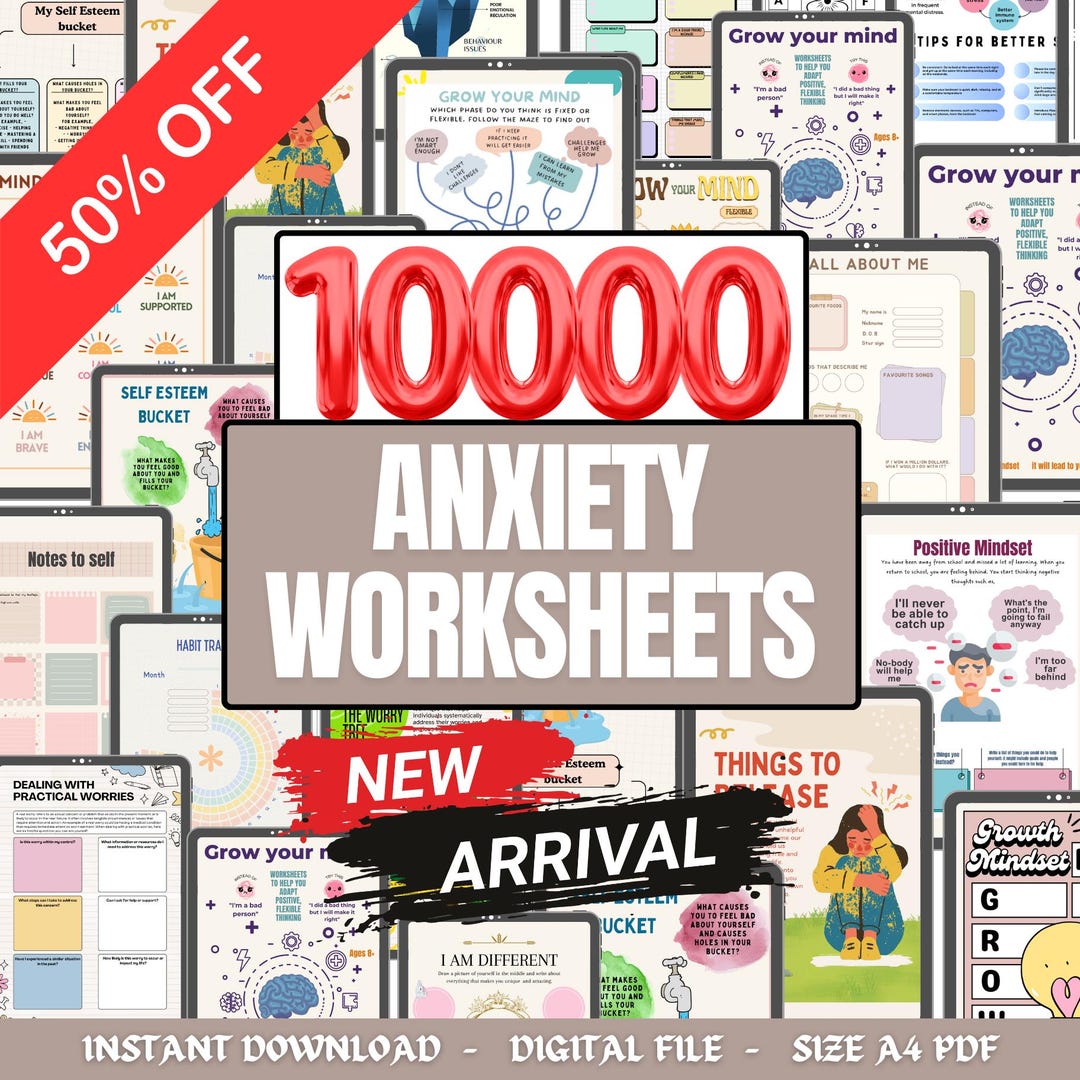 ANXIETY MEGA BUNDLE, Anxiety Worksheets, Worksheets for Teens Adults ...