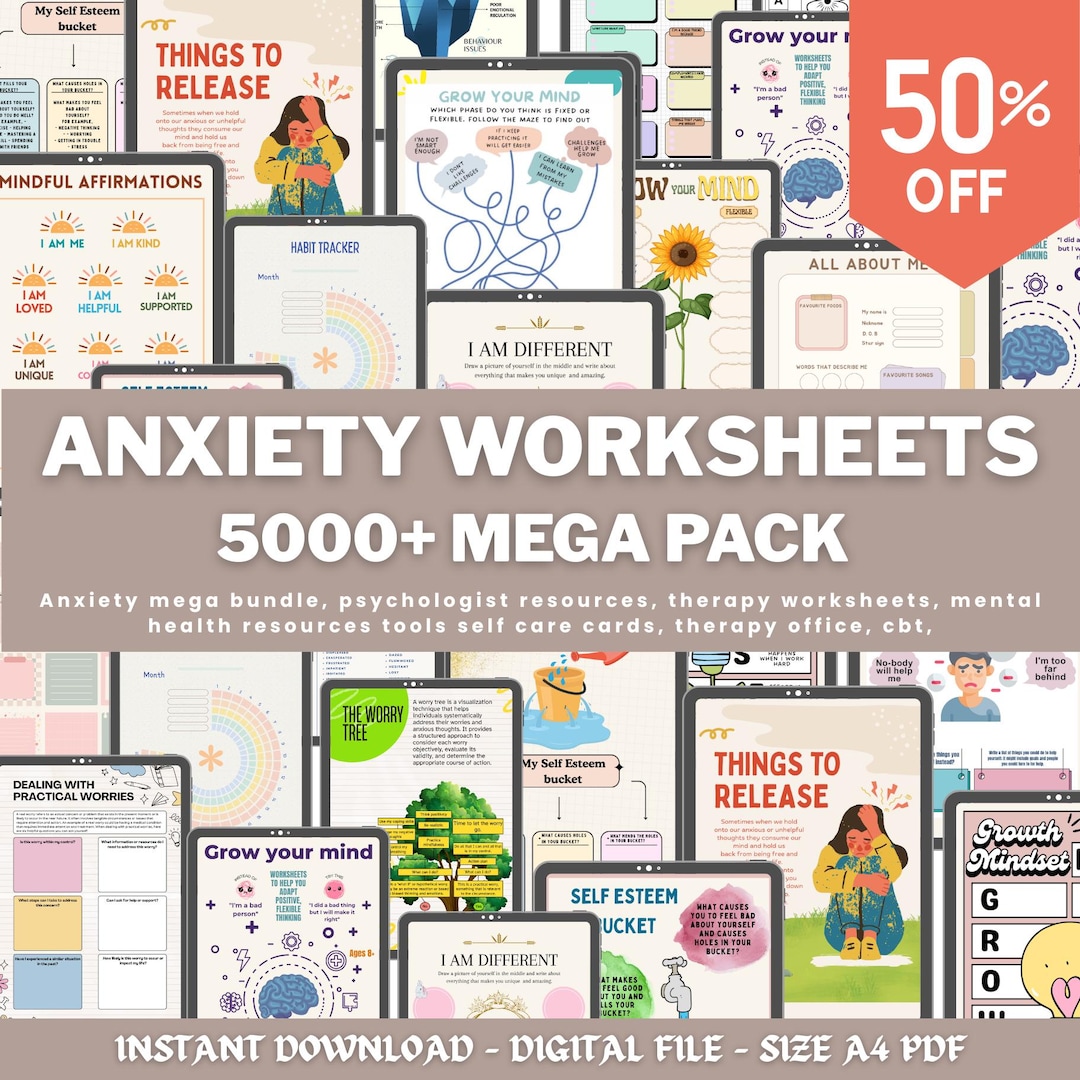 ANXIETY MEGA BUNDLE, Anxiety Worksheets, Worksheets for Teens Adults ...