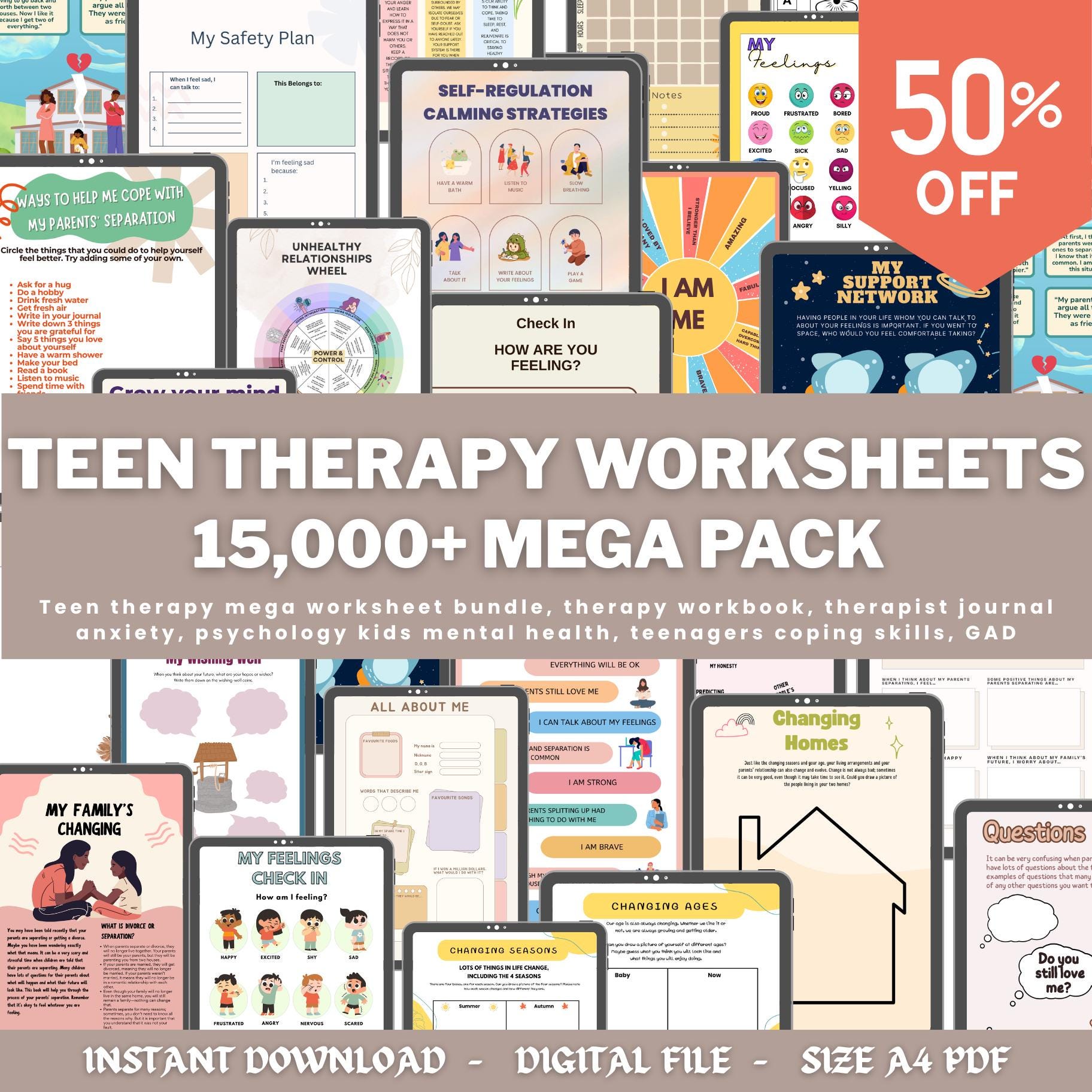 Teen Mental Health Mega Bundle, Therapy Worksheets, Healing Journey ...