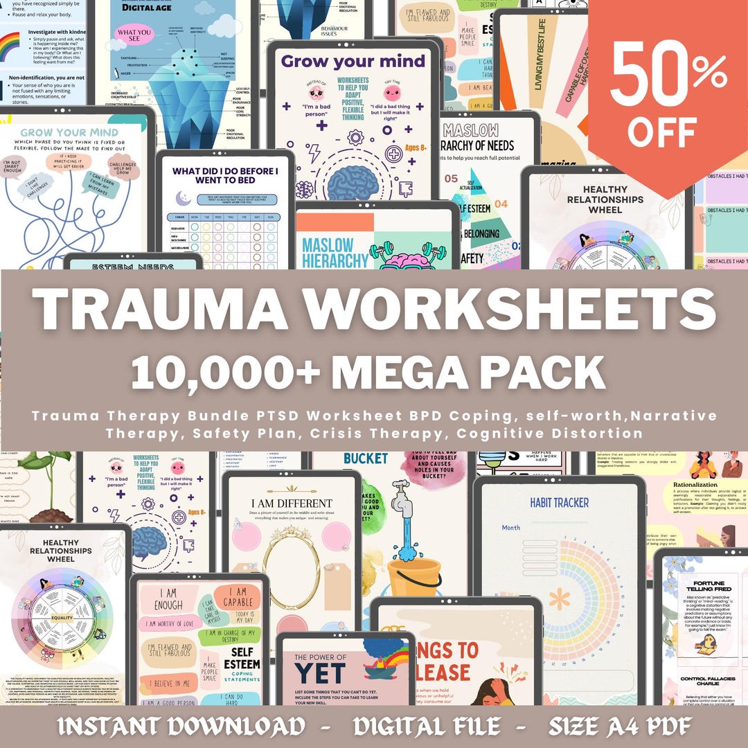 Trauma Therapy Bundle, Anxiety Coping Skill Card, Therapy Worksheets ...