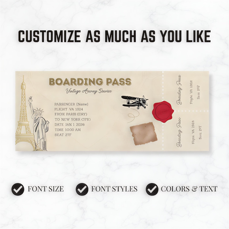 Vintage Boarding Pass Template: Surprise Trip Ticket (editable ...