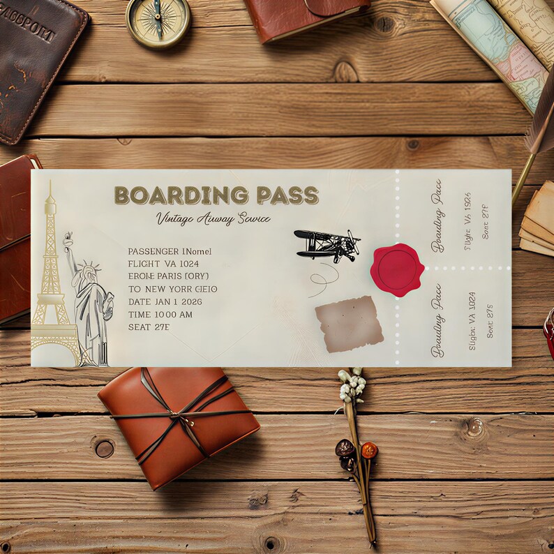Vintage Boarding Pass Template: Surprise Trip Ticket (editable ...