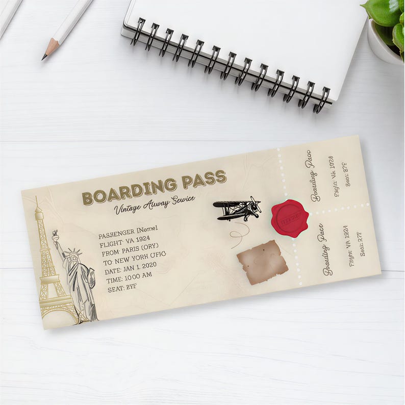 Vintage Boarding Pass Template: Surprise Trip Ticket (editable ...