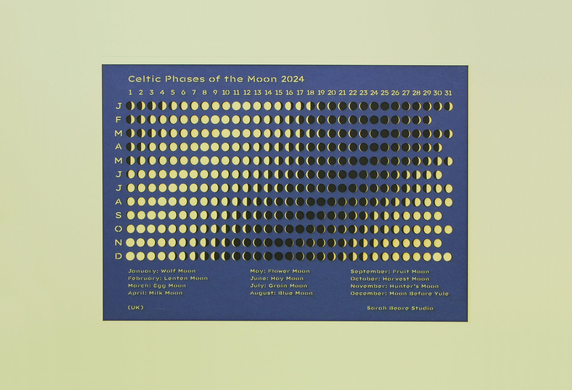 Celtic Full Moon 2024 Custom Colours Lunar Calendar Phases - Etsy