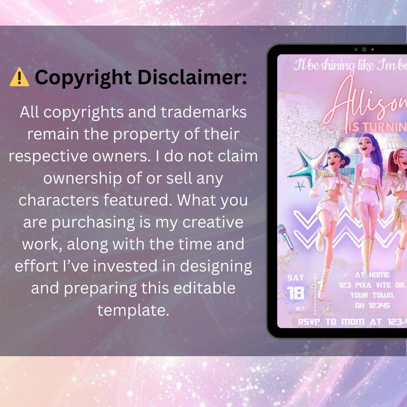 Kpop Demon Hunters Birthday Invitation, Editable Canva Template ...