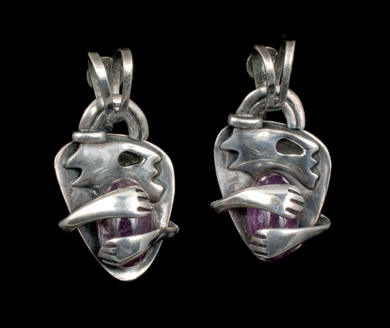 Mexican modernist silver and amethyst Dangle Earrings… - Gem