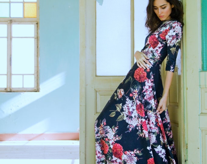 Maxi Circular Skirt Flower Print Dress - Etsy