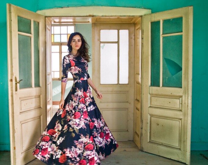 Maxi Circular Skirt Flower Print Dress - Etsy
