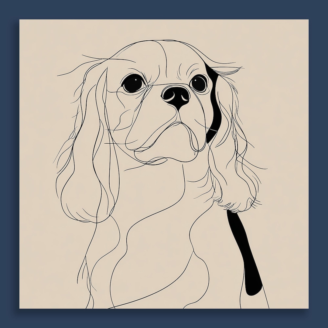 Cavalier King Charles Spaniel Line Art Canvas | Minimalist Cavalier ...