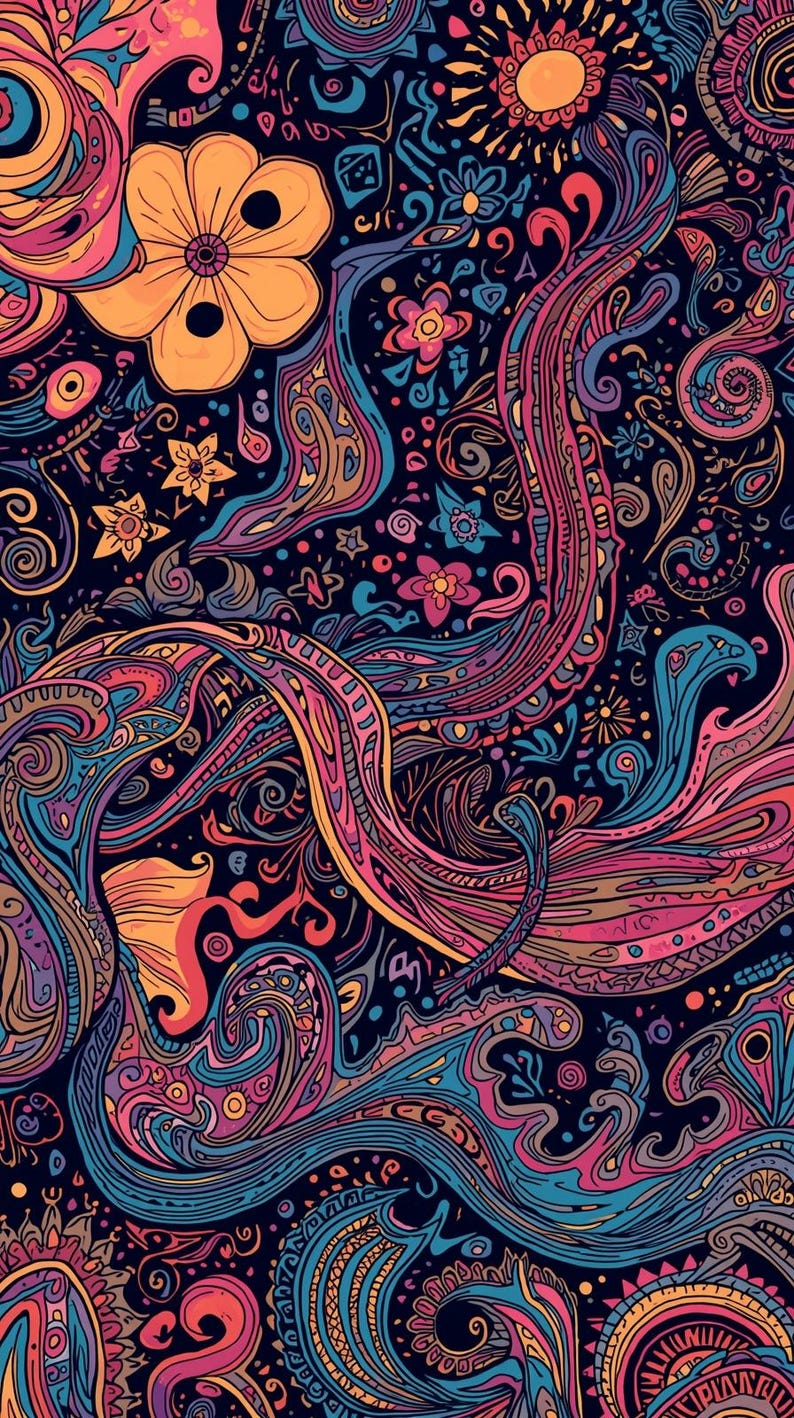 Trippy Psychedelic Waves Wallpaper | Vibrant Retro Aesthetic - Etsy