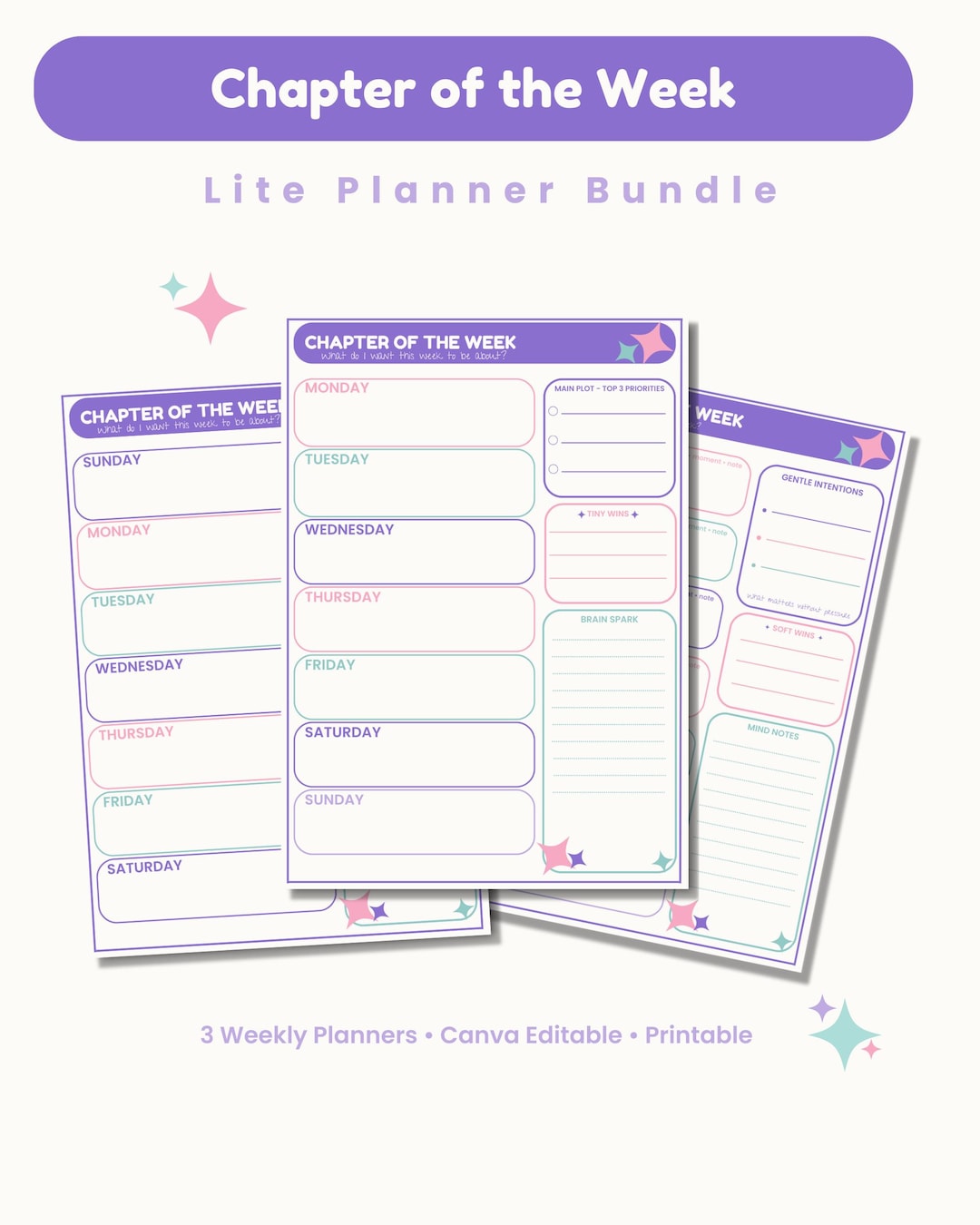 Chapter of the Week Lite Planner Bundle | Canva Editable Weekly Planner ...