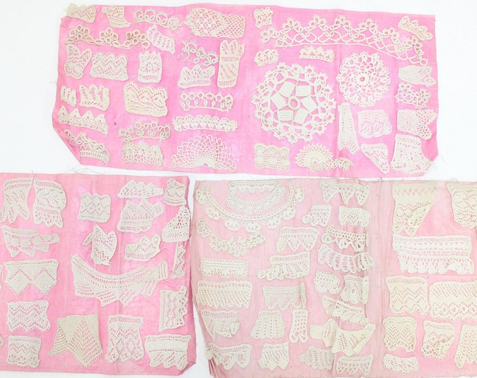 Antique Handmade Crochet Lace Samples 3X Full Sheets Over 90 Pieces - Etsy