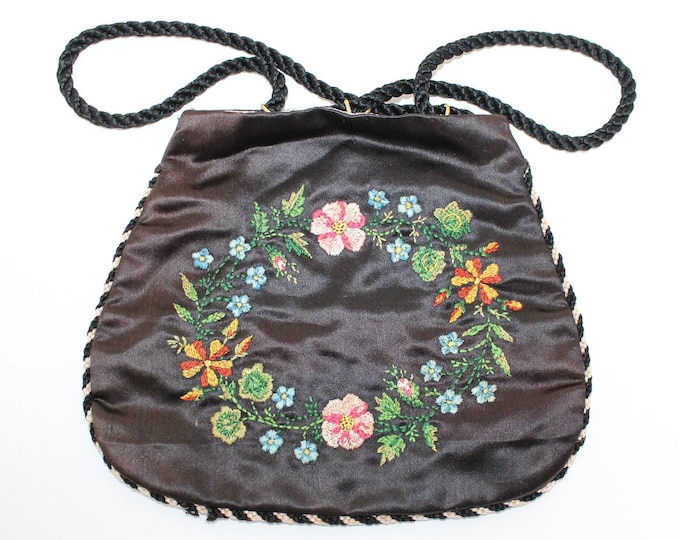 Antique Georgian Regency Embroidered Silk Reticule Purse Floral ...